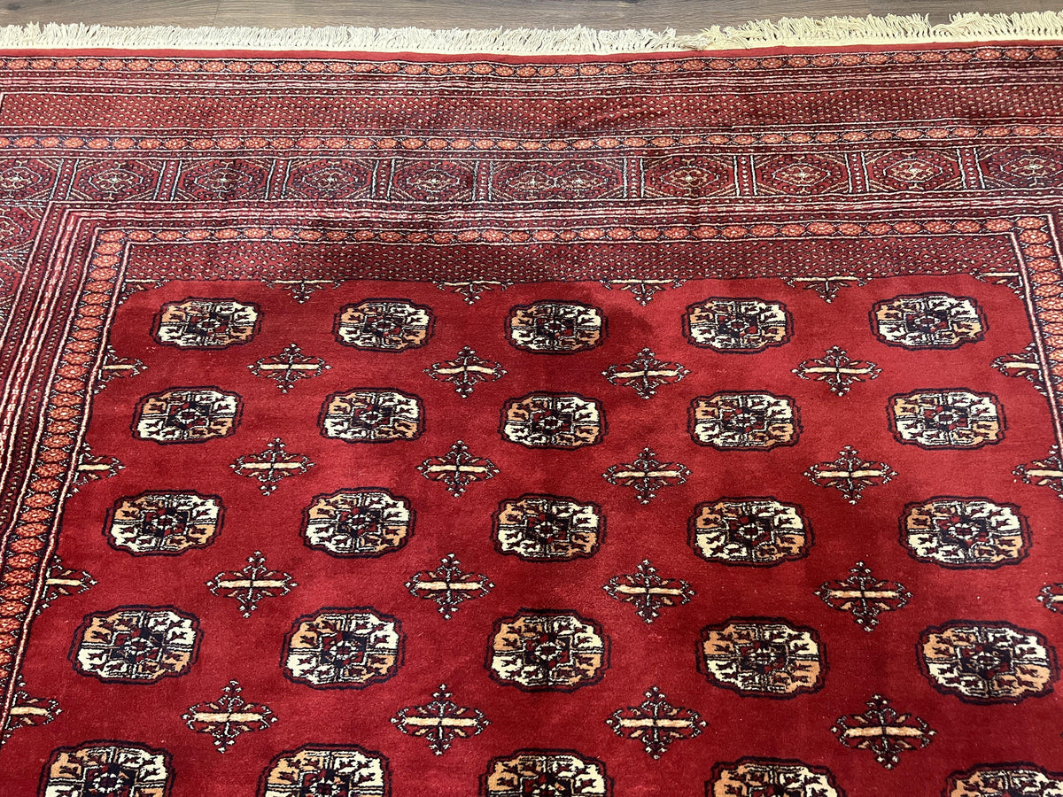 Turkoman Bukhara Rug 8x10, Vintage Bokhara Carpet 8 x 10, Red and Blac ...