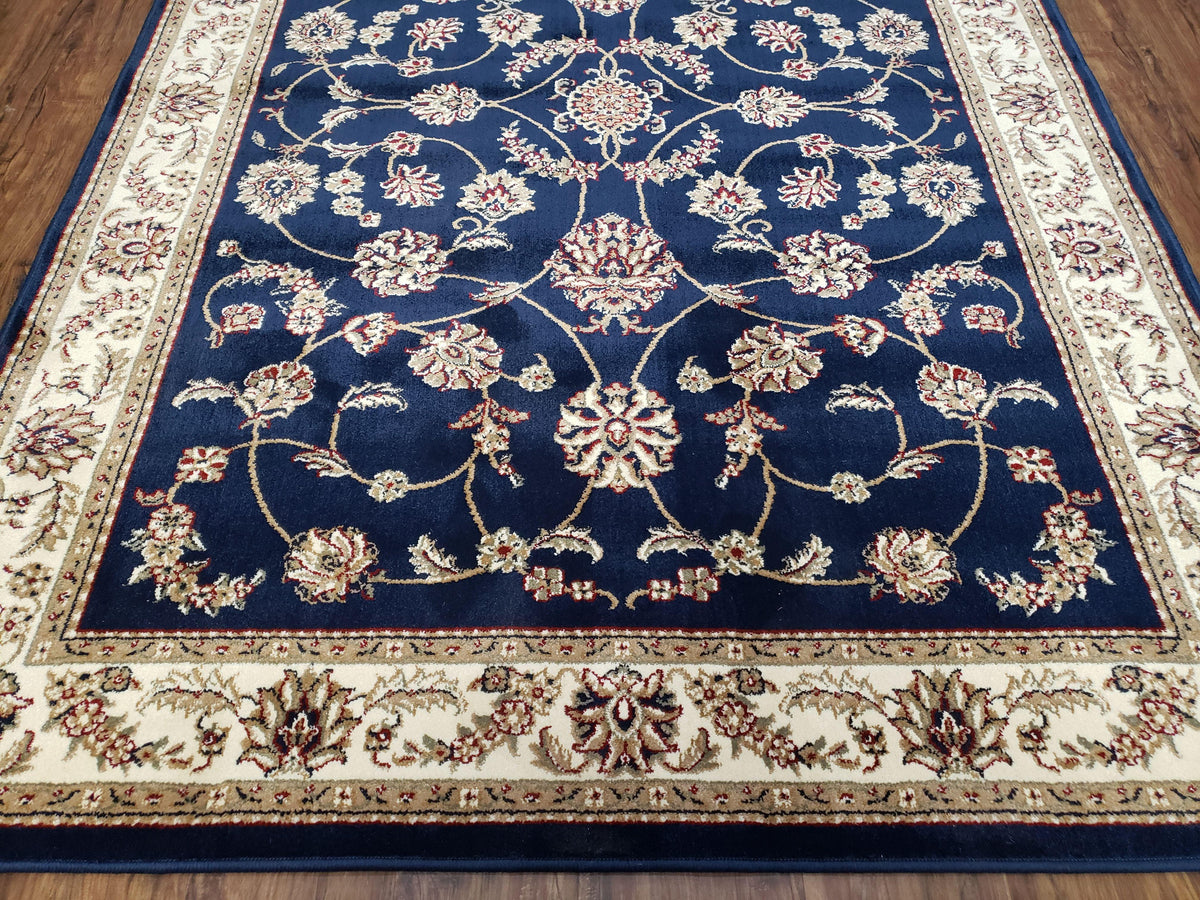 Dark Blue Oriental Area Rug Vintage, Wool & Silk Feel, Italian Rug, Pe ...
