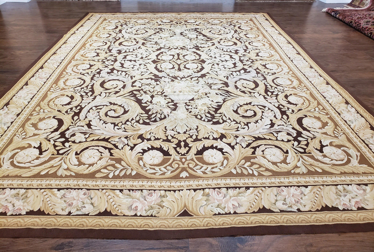 Vintage Aubusson Savonnerie Floral Area Rug, 8x12 - 9x12 Wool Handmade ...