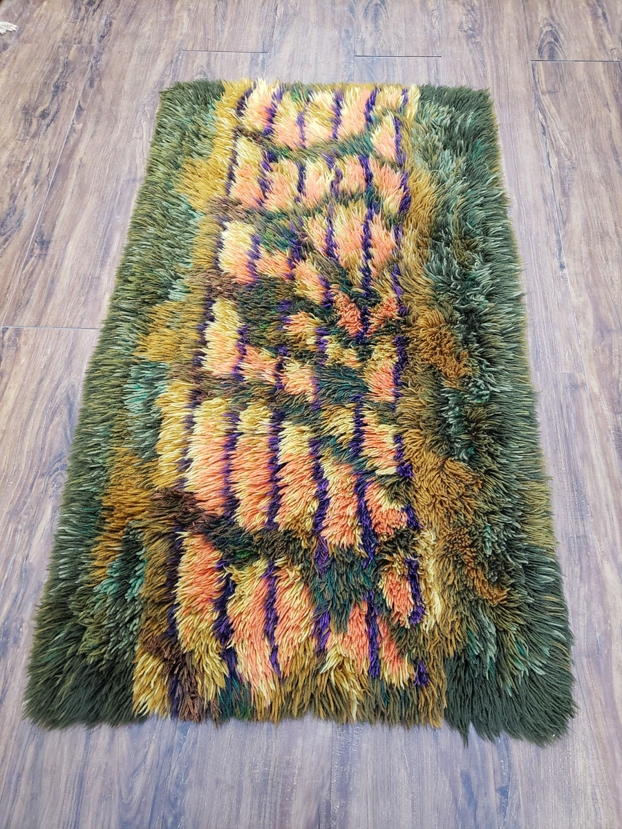 1960s Ege Rya Shag Rug 2x4, Green Rya Carpet, Mid-Century Vintage Shag ...
