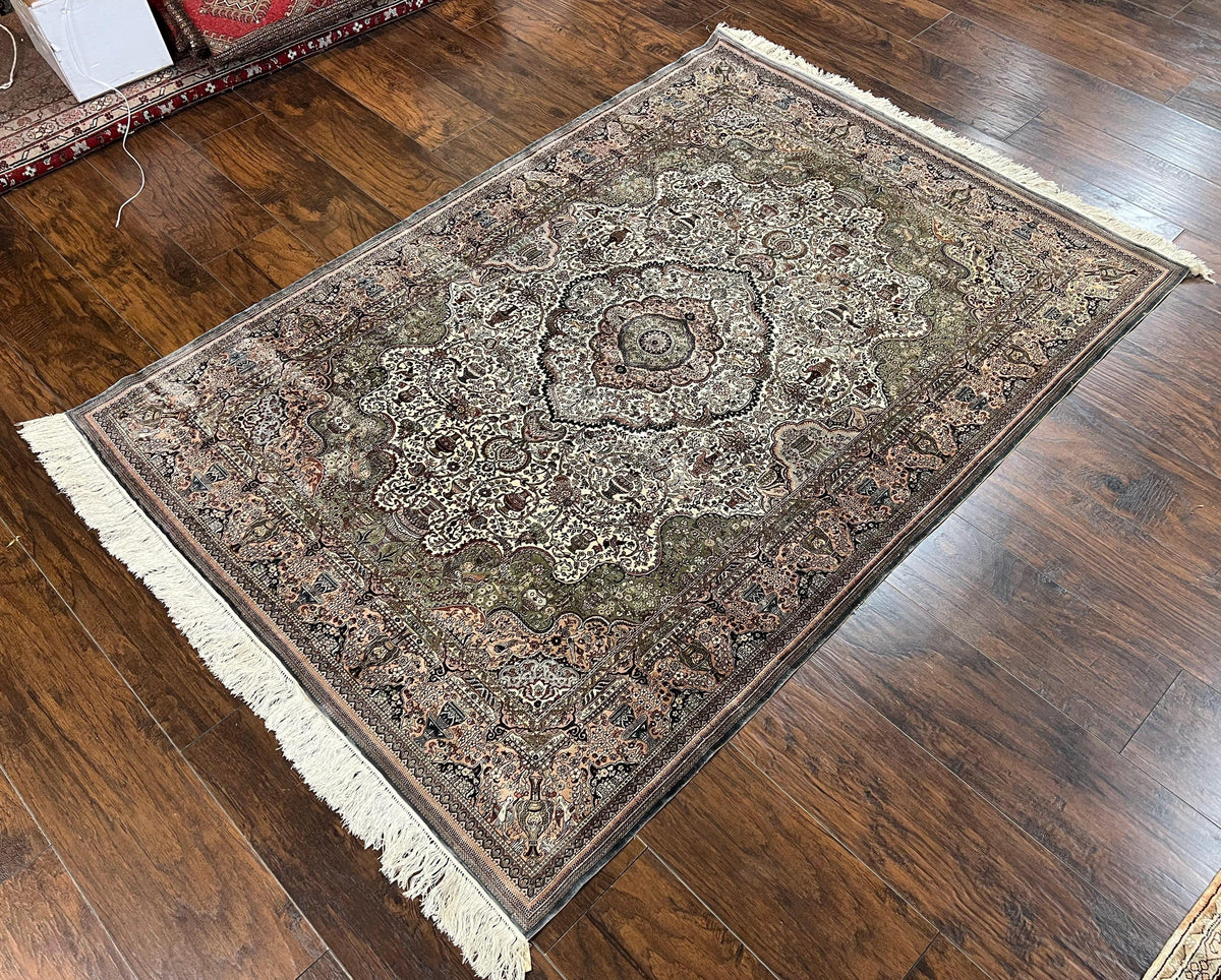Very Fine Sino Persian Silk Rug 4x6, Floral Medallion, Hand Knotted, S ...