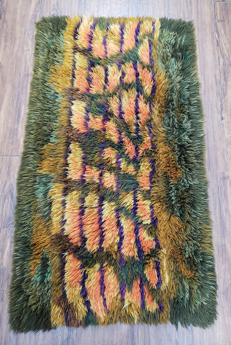 1960s Ege Rya Shag Rug 2x4, Green Rya Carpet, Mid-Century Vintage Shag ...