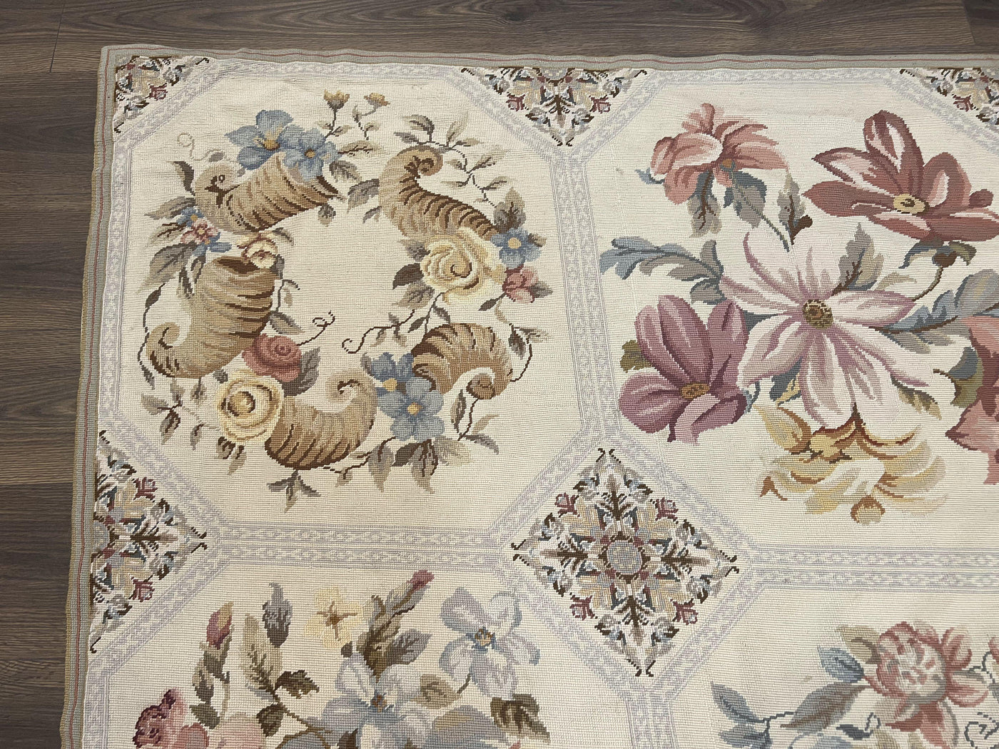 Vintage Needlepoint Rug 8x11, Floral Panel Design, Flatweave Handmade ...