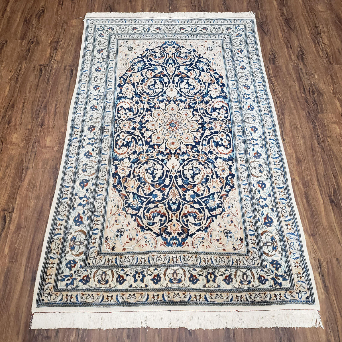 Persian Nain Rug 4x6, Ivory and Blue, Hand-Knotted, Wool & Silk – Jewel ...