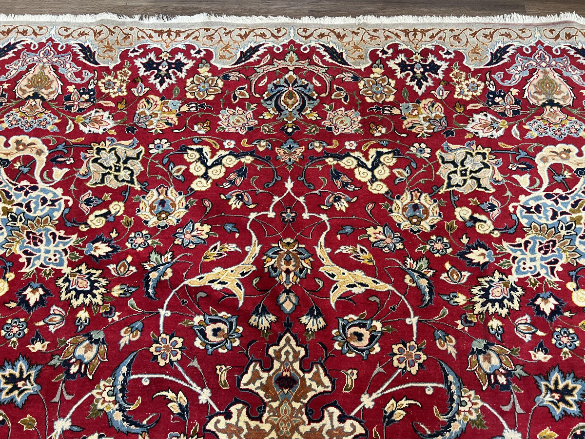 Large Red Persian Kashan Rug 10x14, Allover Floral Pattern, Central Me ...