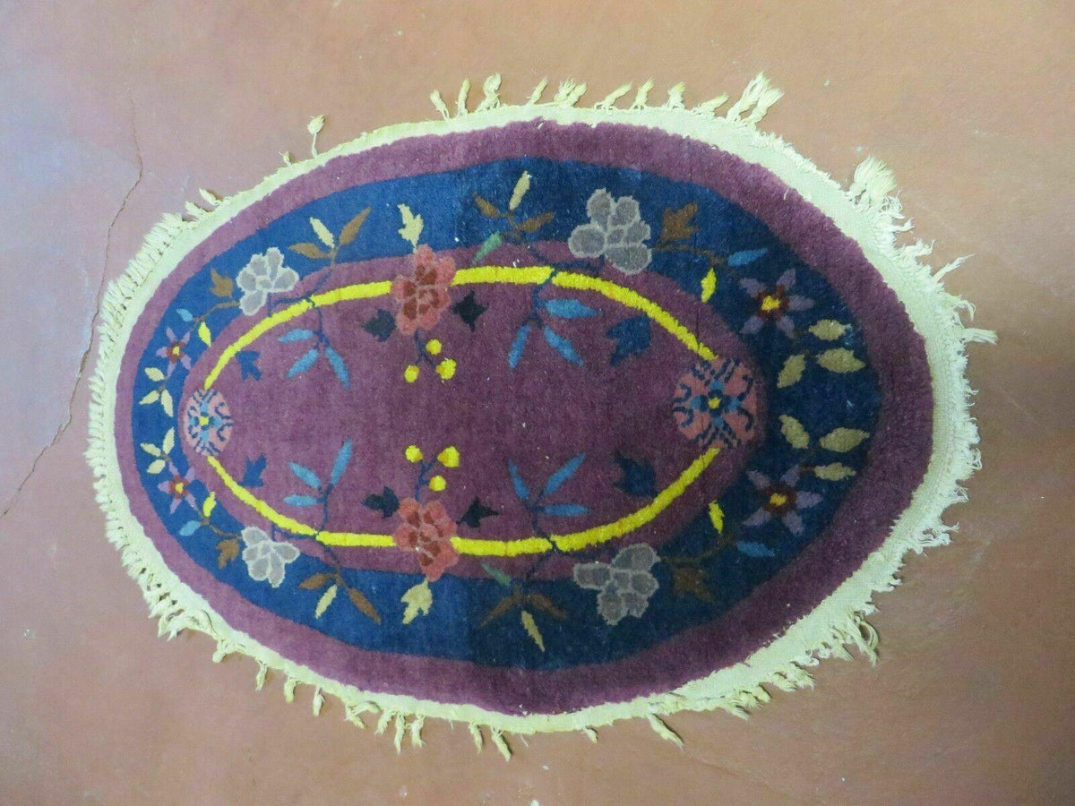 2' X 3' Antique Handmade Chinese Art Deco Peking Oval Wool Rug – Jewel Rugs