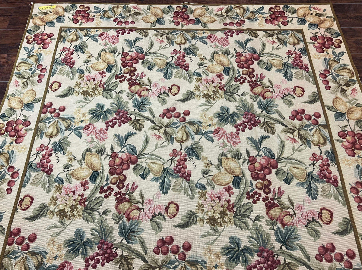 Floral Needlepoint Rug 6x9, Fruits Grapes Allover Floral Design, Beige ...
