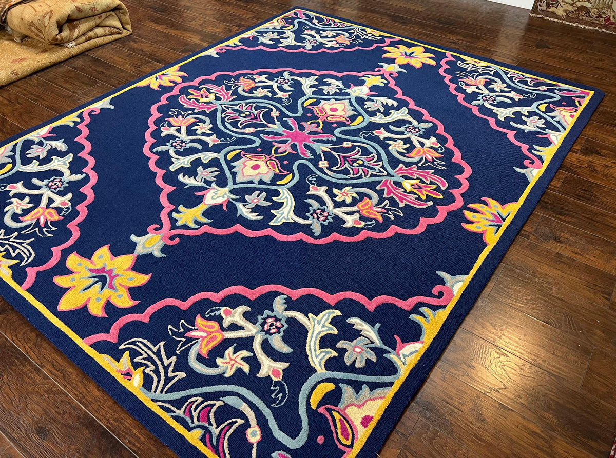 Safavieh Rug 8x10 Belagio Collection, Navy Blue Pink Yellow, Power-Loo ...