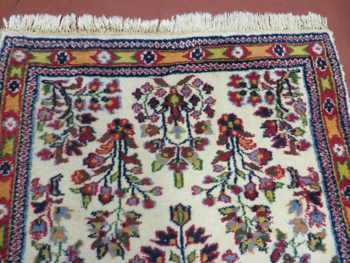 Small Persian Rug 2 x 3, Tiny Persian Sarouk Carpet, Cream Navy Blue R ...