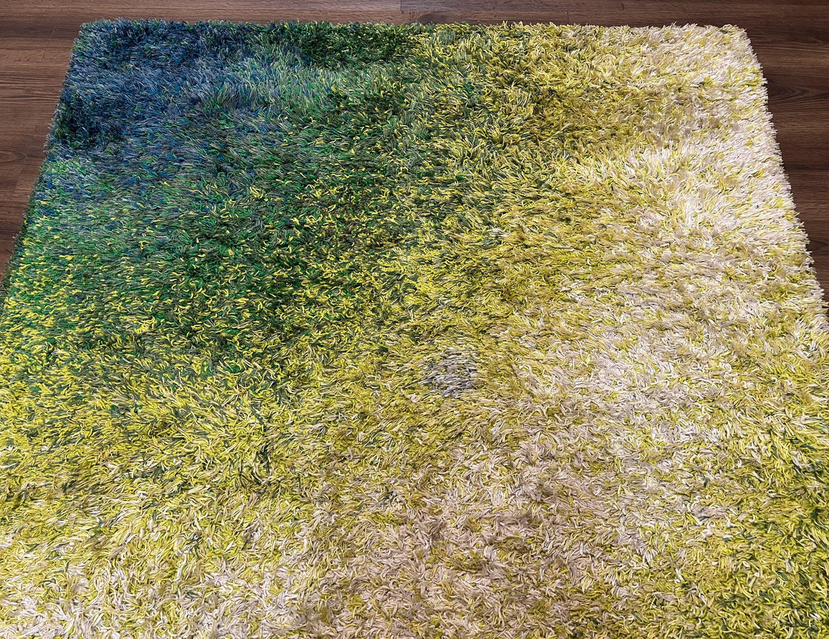 Danish Rya Shag Rug 5x8, Multicolor Green Blue Cream, Mid Century Vint ...