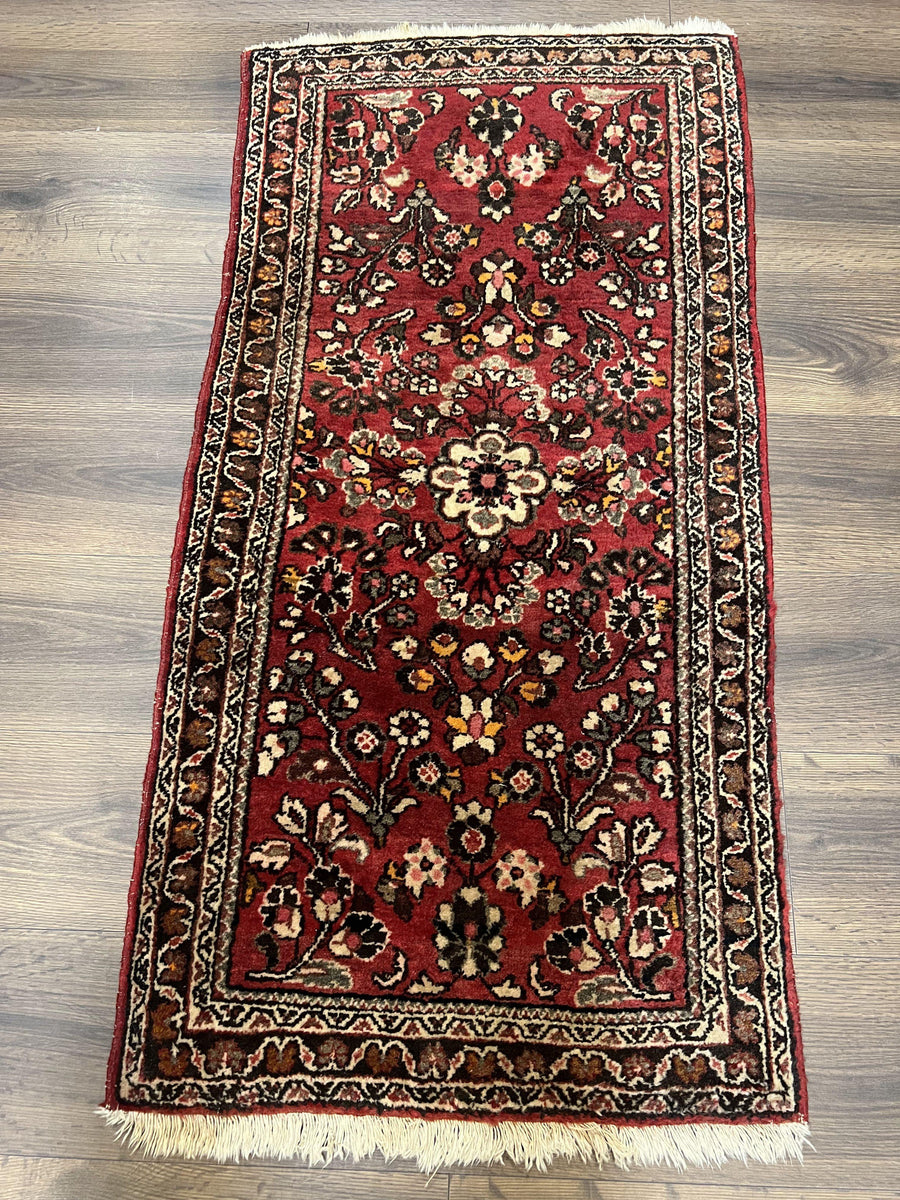 Small Persian Sarouk Rug 2x4 ft, Allover Floral Pattern, Red Black Cre ...