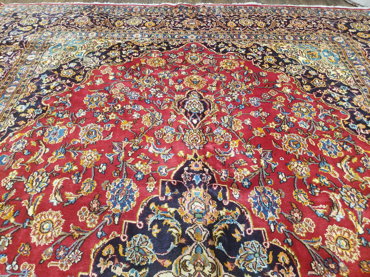 Persian Kashan Rug 10x14 Red Traditional Oriental Carpet, Central Meda ...
