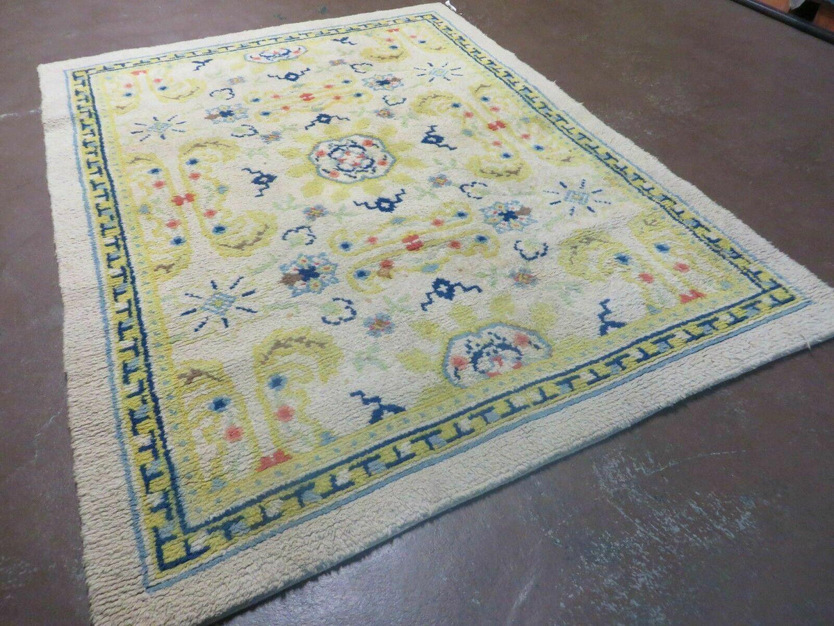 4.5' X 6' Vintage Handmade European Spanish Modern Wool Rug Bohemian B ...