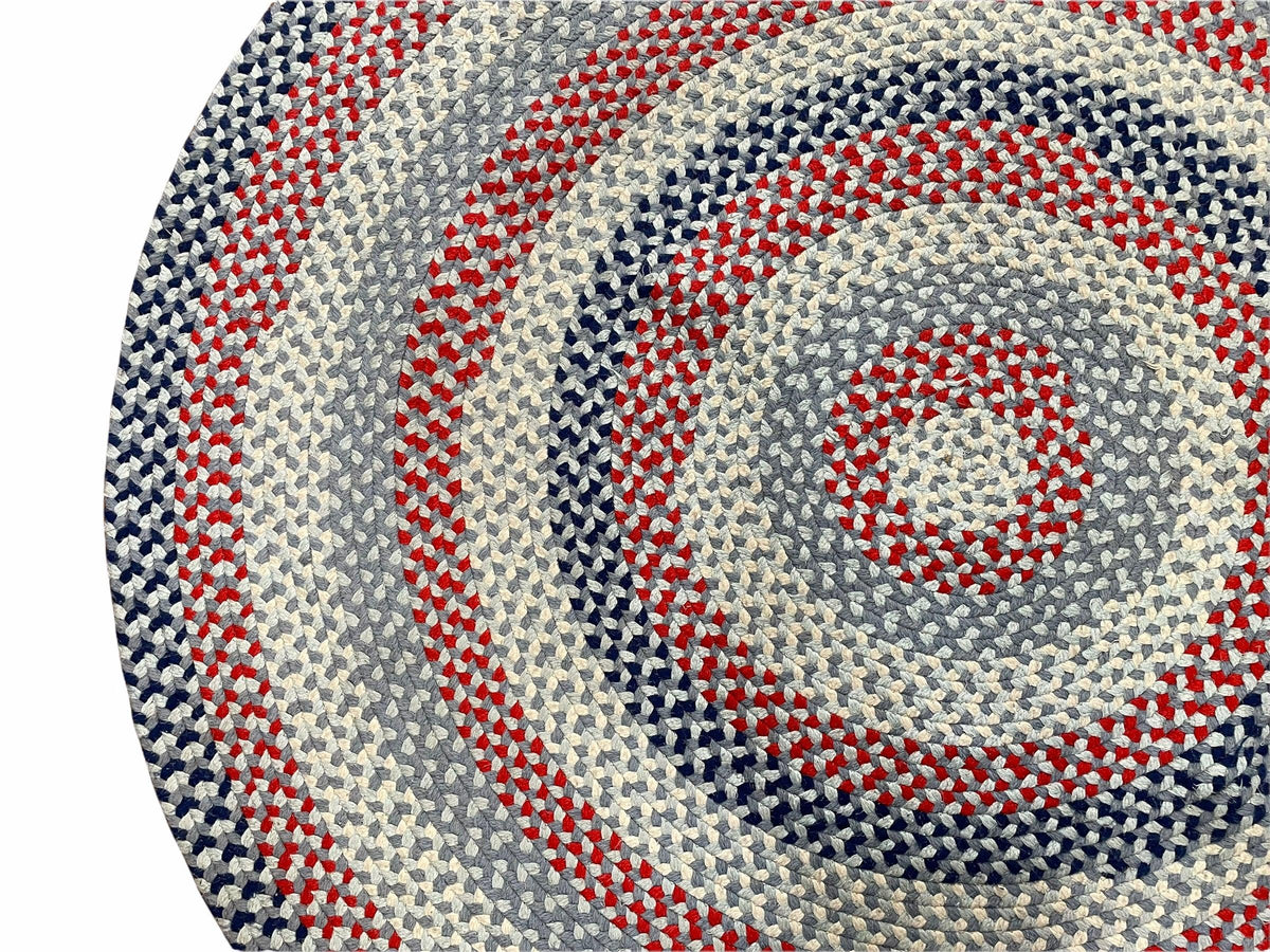 Vintage Round Braided Area Rug 6x6, Red Blue Beige Braided Carpet, Cir ...