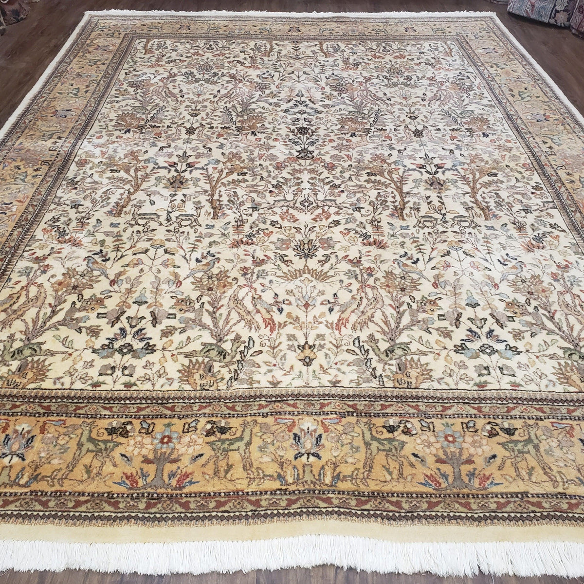 Semi Antique Persian Tabatabaie Tabriz Rug, Animal Pictorials, Ivory ...