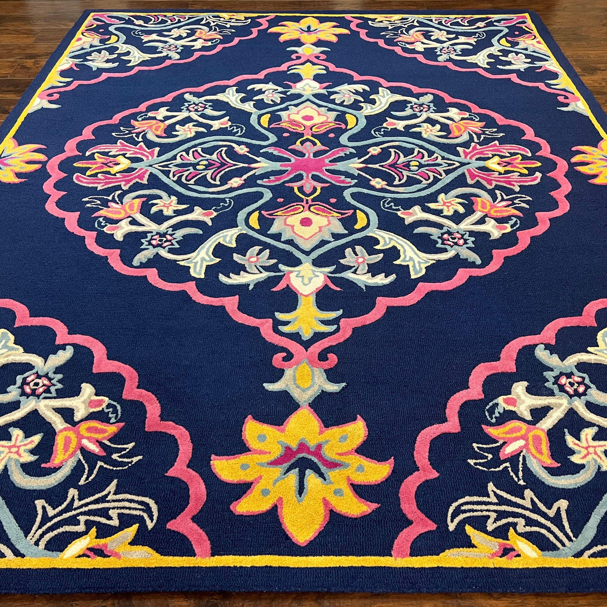 Safavieh Rug 8x10 Belagio Collection, Navy Blue Pink Yellow, Power-Loo ...