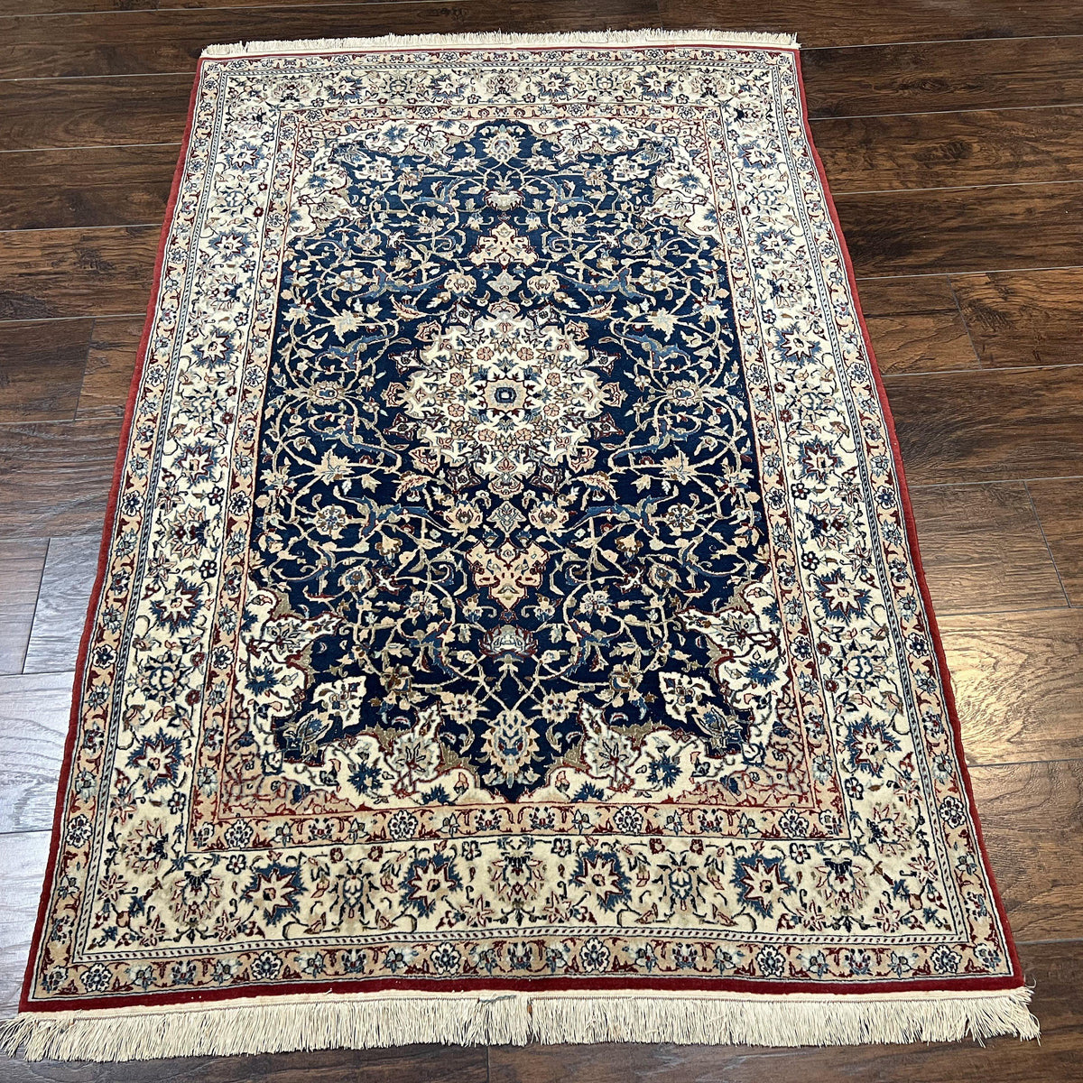 Super Fine Persian Nain Rug 3.6 x 5.4, Navy Blue and Ivory, 700 KPSI ...