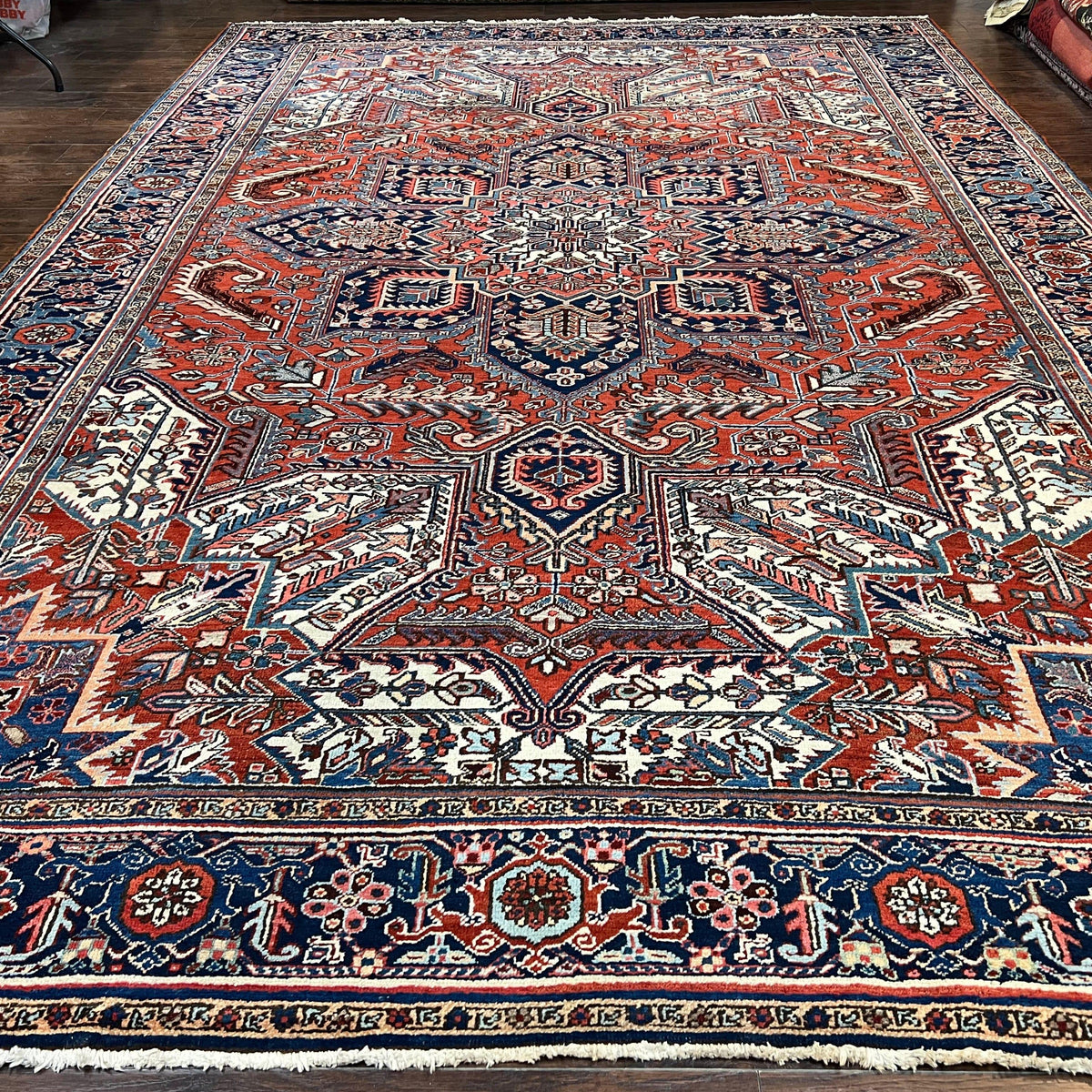Antique Persian Heriz Rug – 11x16 Palace Size, Geometric Medallion, 19 ...