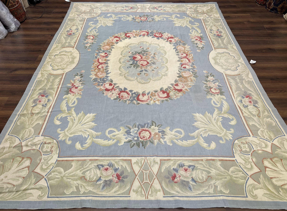 Aubusson Needlepoint Rug 8' 6" x 11' 6", Elegant French Aubusson Desig ...