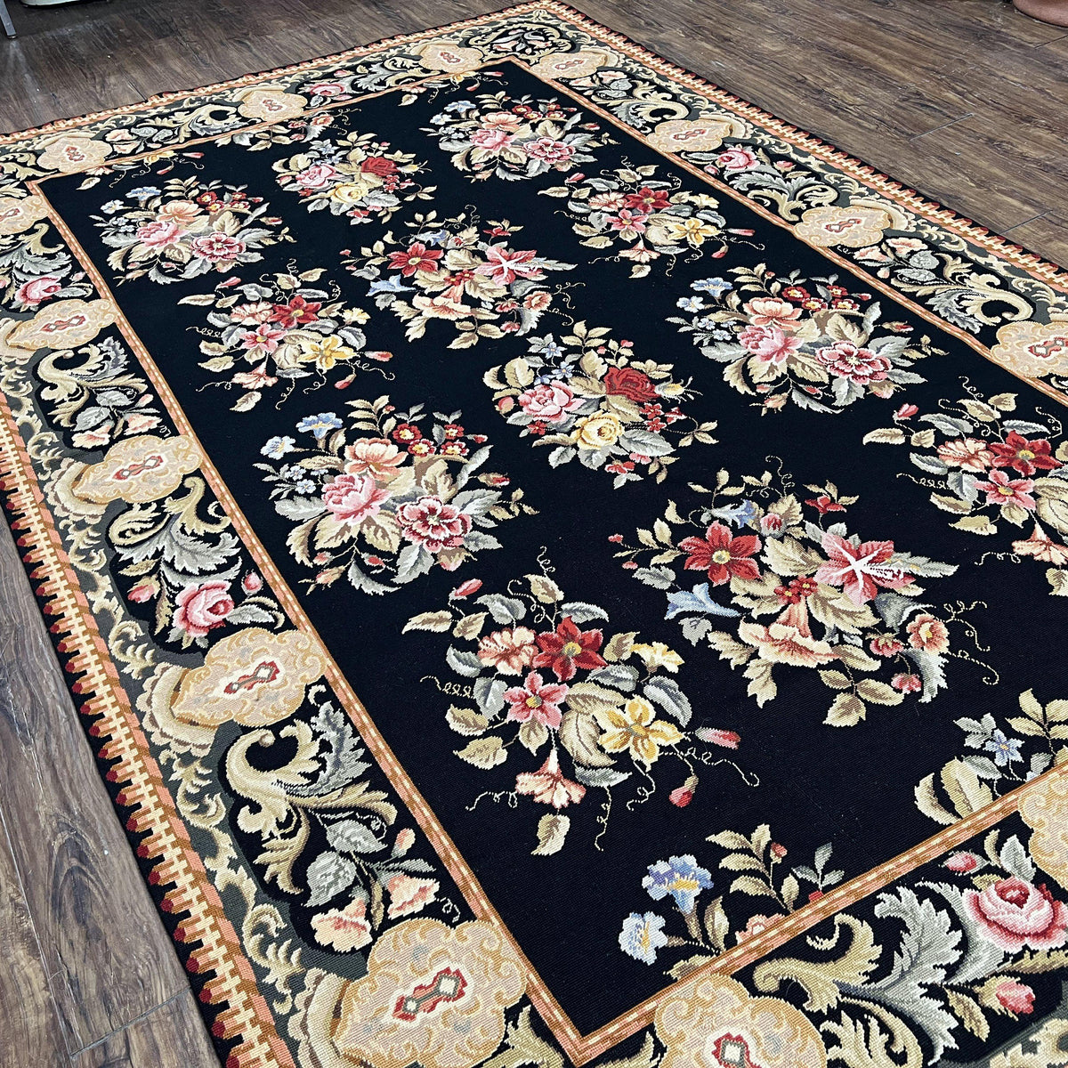 Vintage Chinese Needlepoint Rug 6x9, Floral Panel, Garden Design, Euro ...