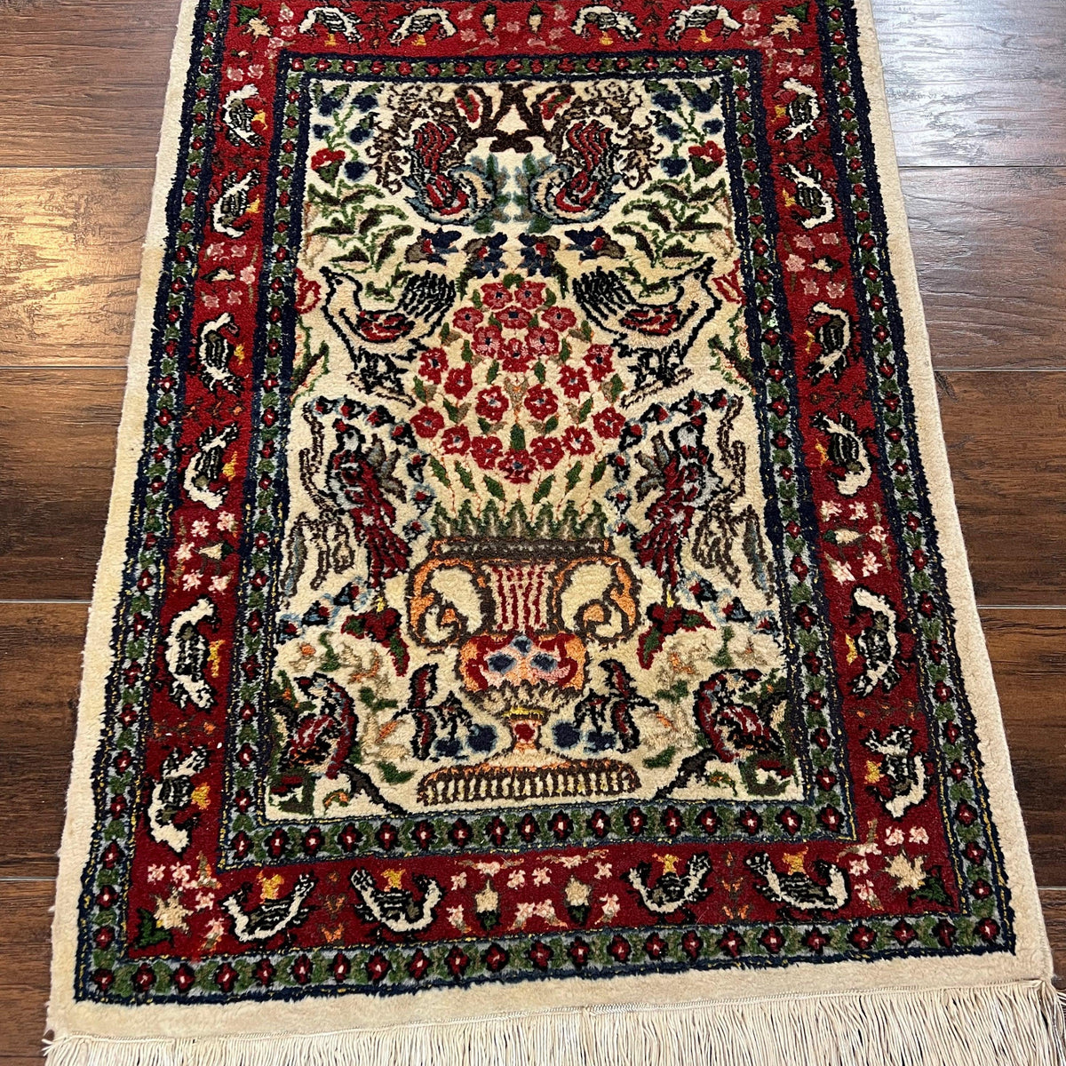 Small Indo Persian Rug 2x3 ft, Wool with Silk Highlights, Animal Picto ...
