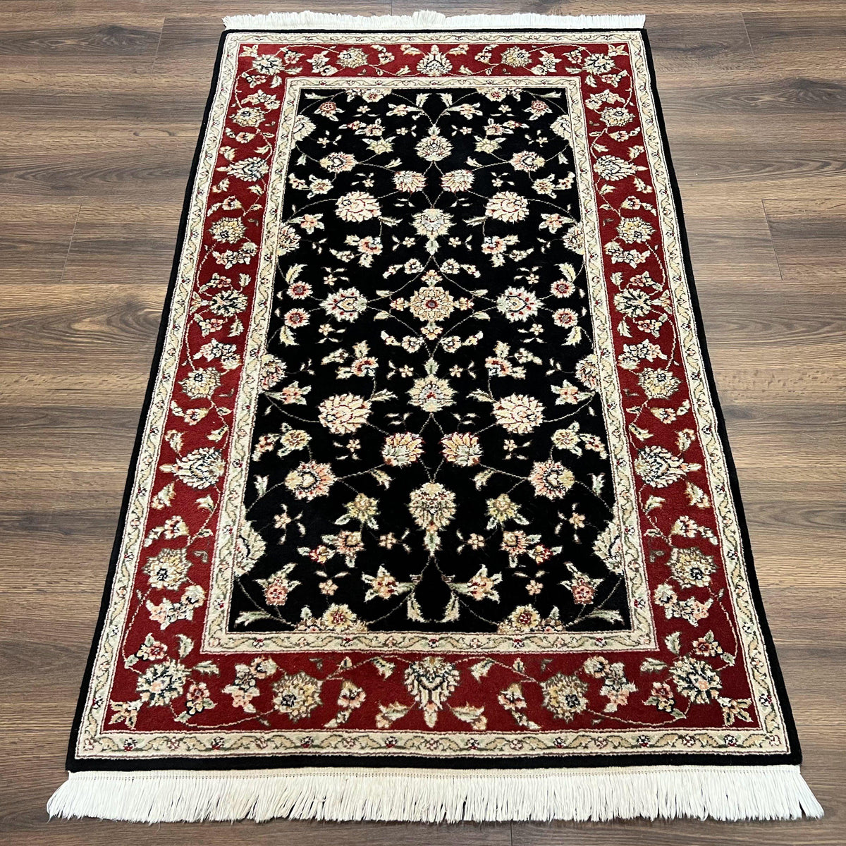Pak Persian Rug 3x5, Black and Red, Floral Allover, Vintage Hand Knott ...