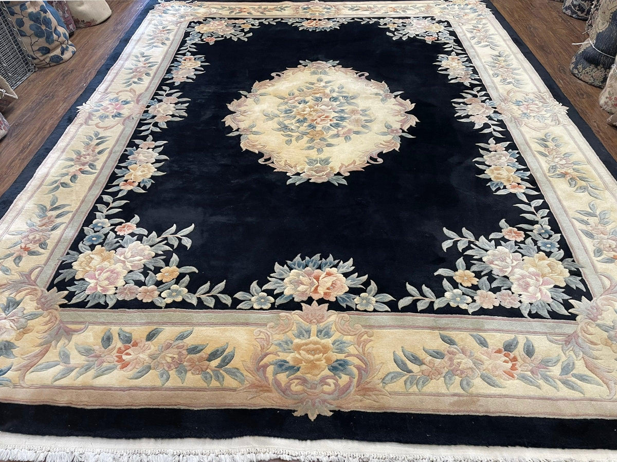 9x12 Chinese Aubusson Rug, 9 x 12 Plush Chinese Rug, 12x9 Floral Chine ...