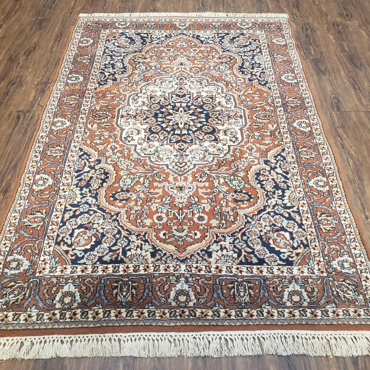 Antique Indian Kashmiri Area Rug 4x6, Wool Hand-Knotted Red & Ivory Fl ...