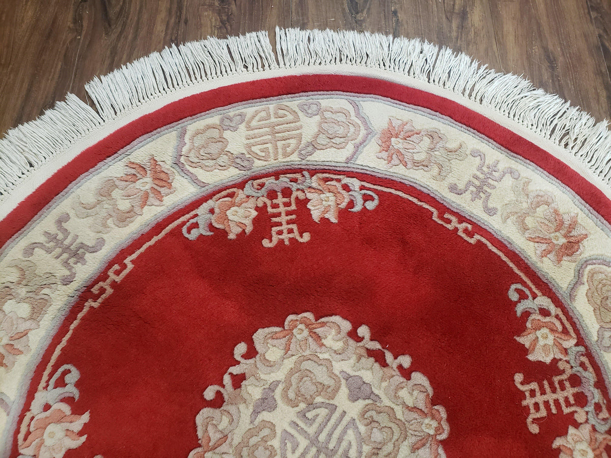 Round Chinese Carving Rug 3.9 x 3.9, Small 90 Line Chinese Circular Ca ...