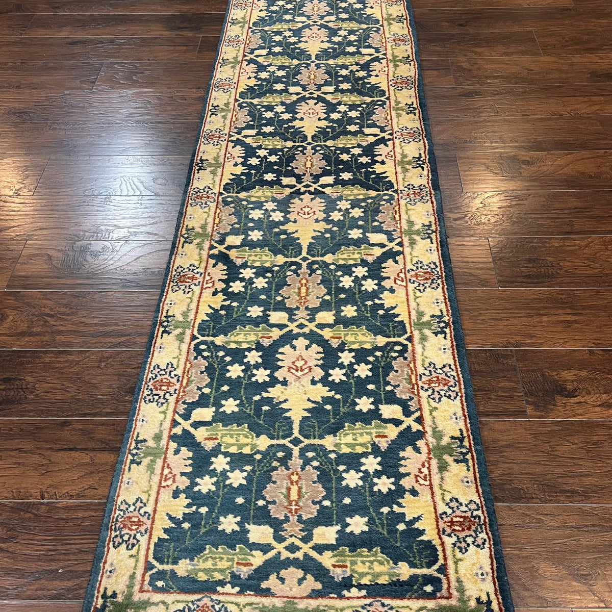 Indian Runner Rug 2.6 x 12, Navy Blue Beige Oriental Runner Rug 12ft L ...