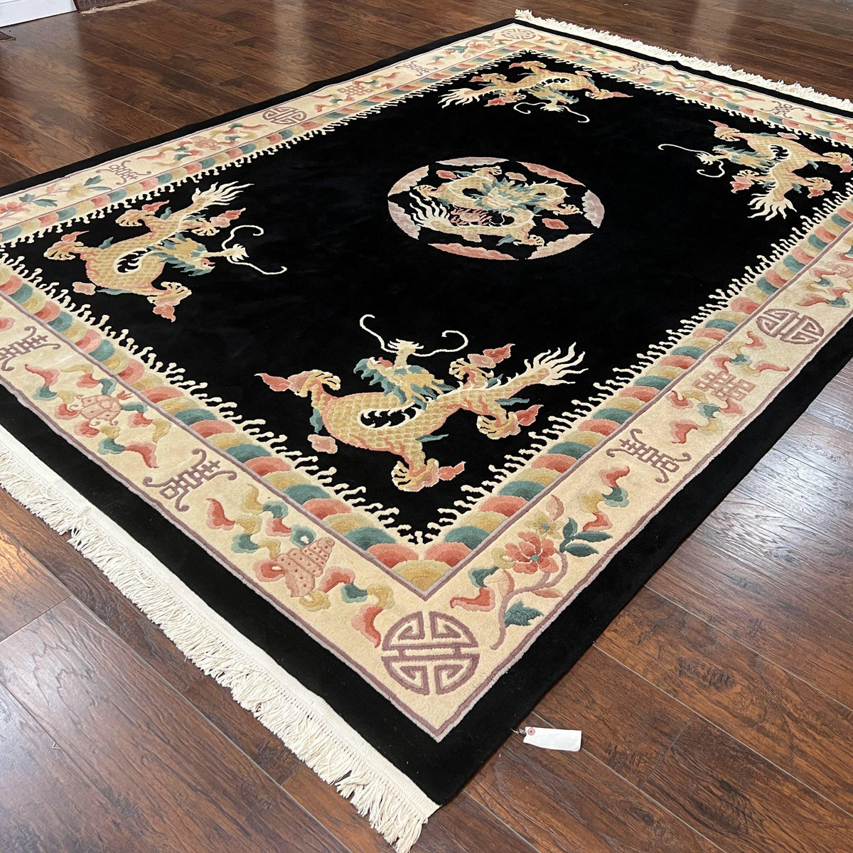 Chinese Wool Rug 8x11, Dragon Medallion and Dragon Corners, Black and ...