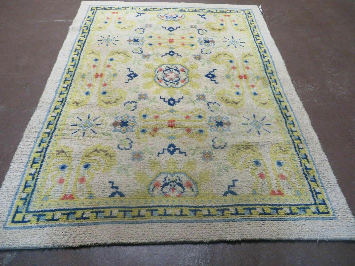 4.5' X 6' Vintage Handmade European Spanish Modern Wool Rug Bohemian B ...