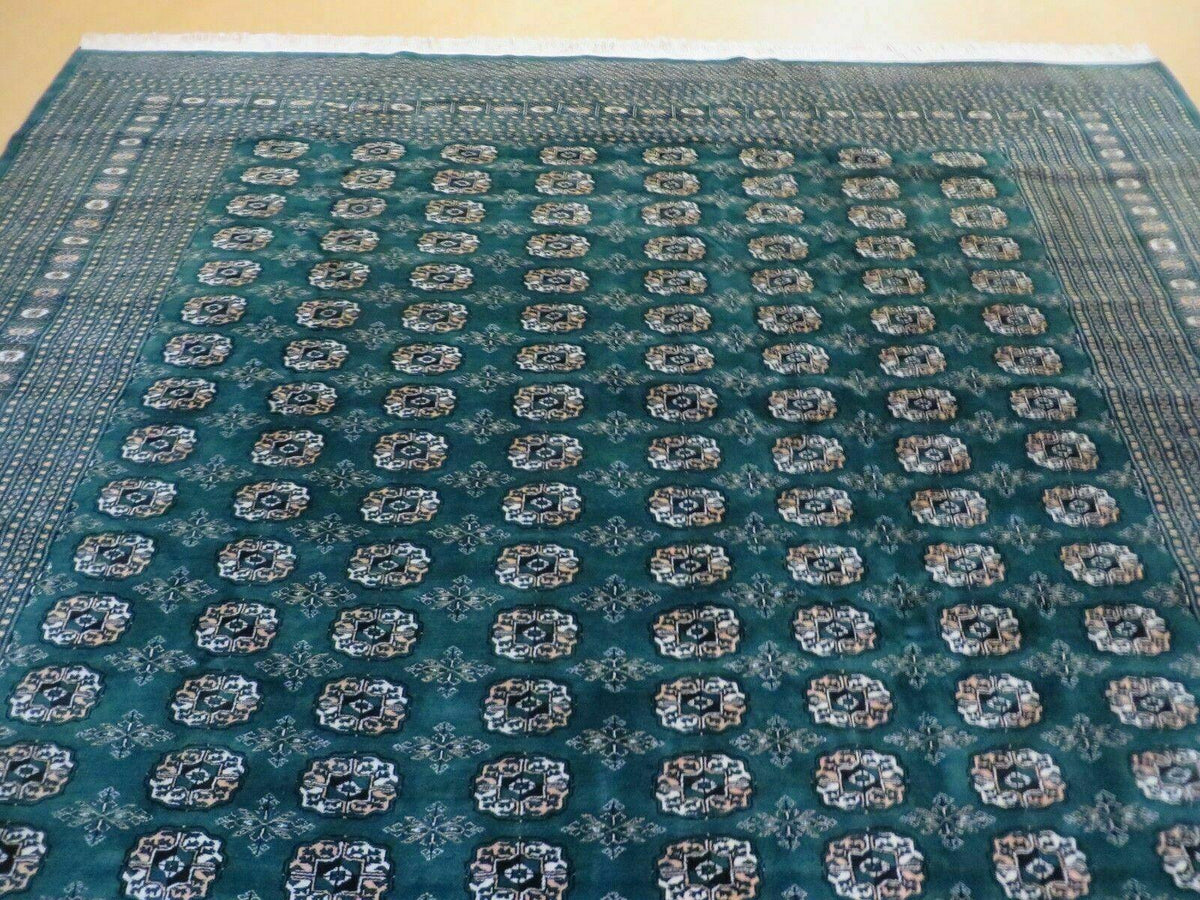 10' X 12' Handmade Pakistani Bokhara Turkoman Dark Green Wool Rug ...
