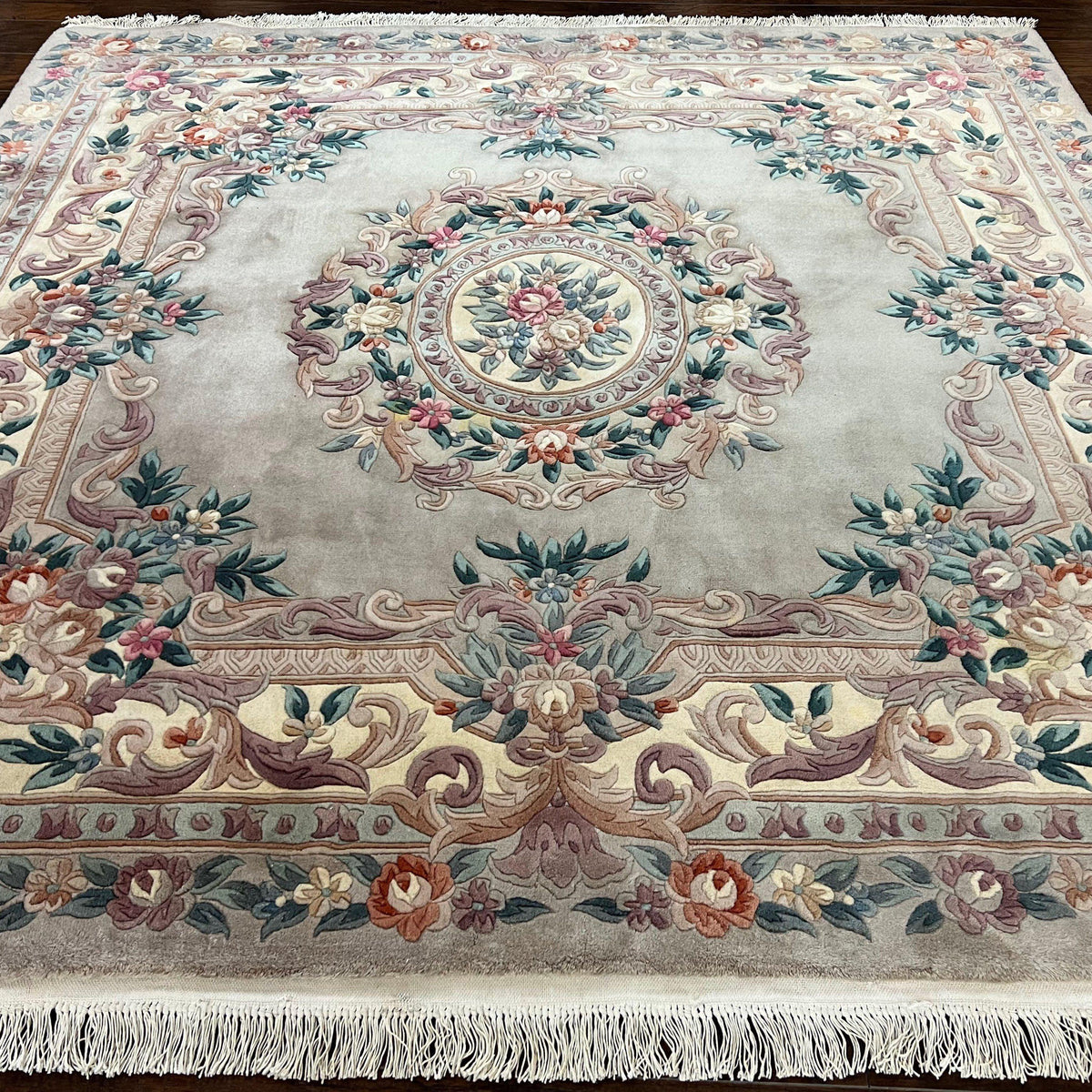 Chinese Wool Rug 8x8 ft, Square Chinese 90 Line Carpet, Gray and Cream ...