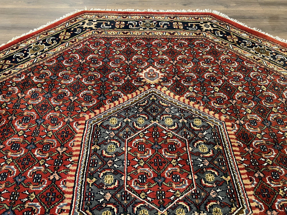 Octagon Rug 8 x 8 ft, Indo Persian Rug, Indian Rug 8x8, Red Black Gold ...
