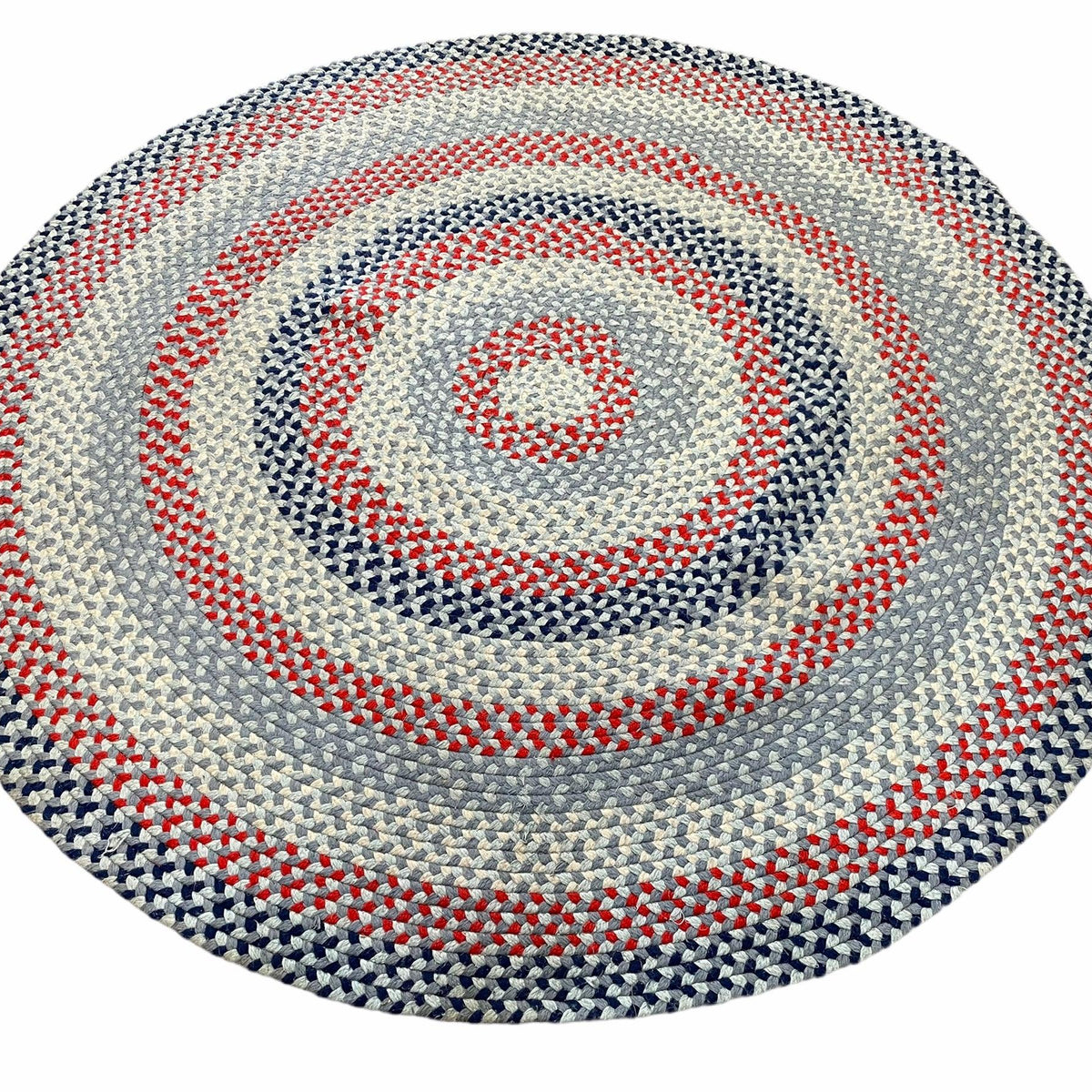 Vintage Round Braided Area Rug 6x6, Red Blue Beige Braided Carpet, Cir ...