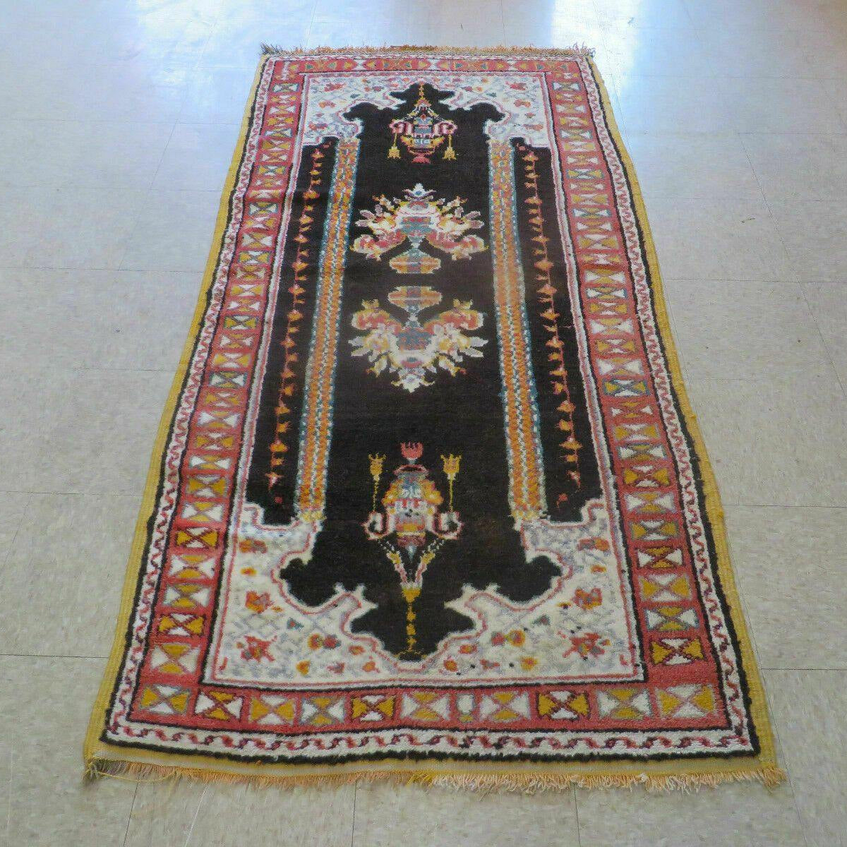 Antique Moroccan Runner Rug 3x7, Moroccan Prayer Rug, Double Mehrab Pr ...