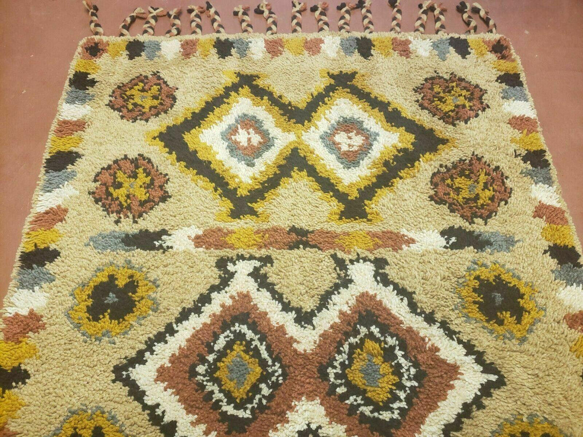 Portuguese Rya Style Shag Rug Moroccan Design, 4x6 Vintage Colorful Ge ...
