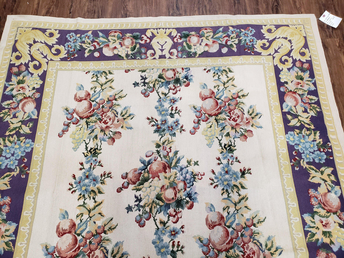 Vintage Chinese Floral Needlepoint Area Rug 6x9, Wool Hand-Woven Handm ...